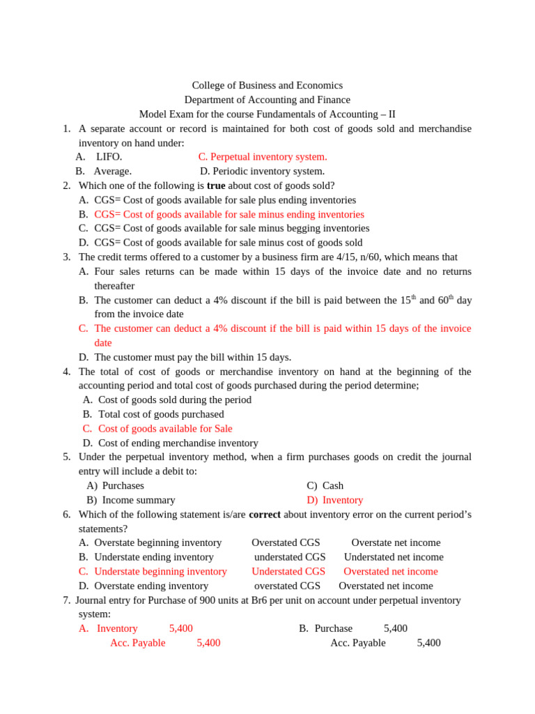 Fundamental of Accounting II Model Exam @2016 | PDF | Partnership | Expense