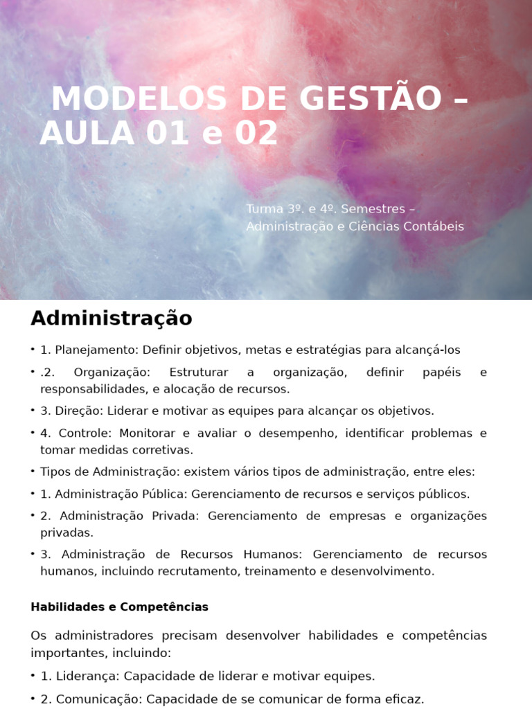 MODELOS de GESTÃO - Aula 01 e 02 - Turmas Adm. e Contab (1) .PPTX II (1) .PPTX II | PDF ...