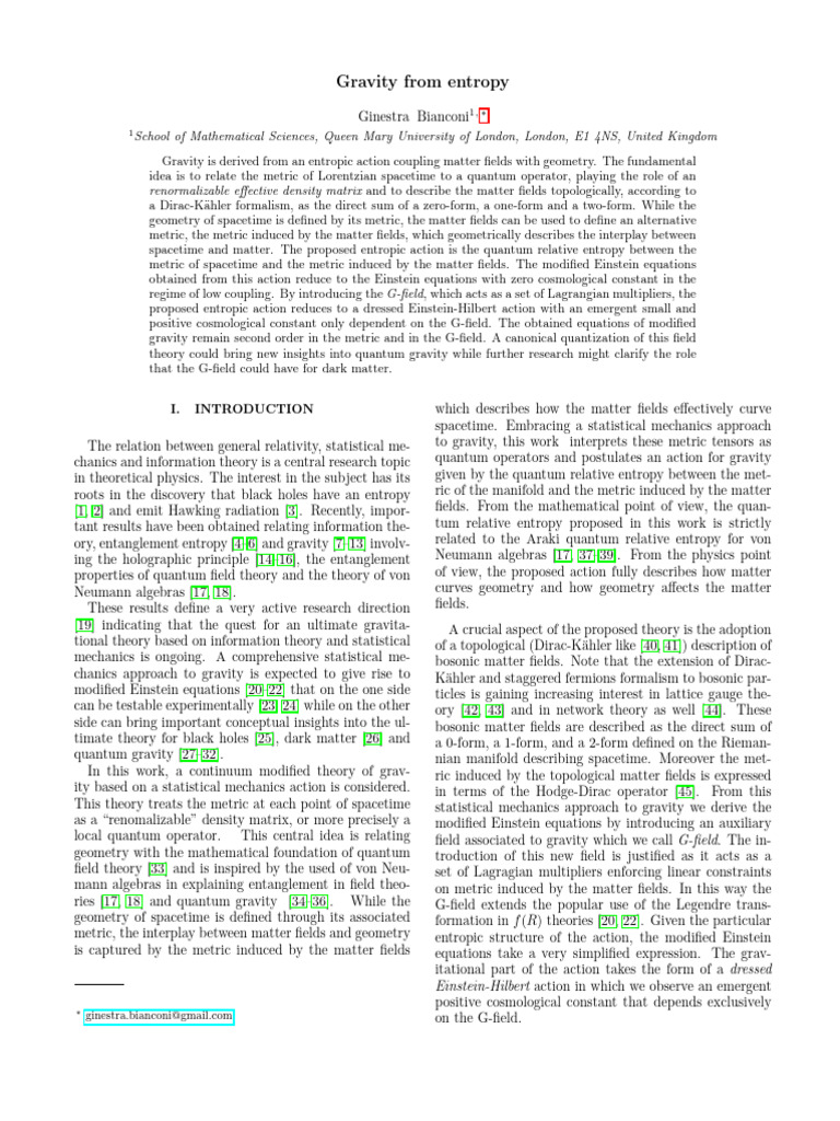 2 Gravity From Entropy - 2025 Bianconi | PDF | Eigenvalues And Eigenvectors | Tensor