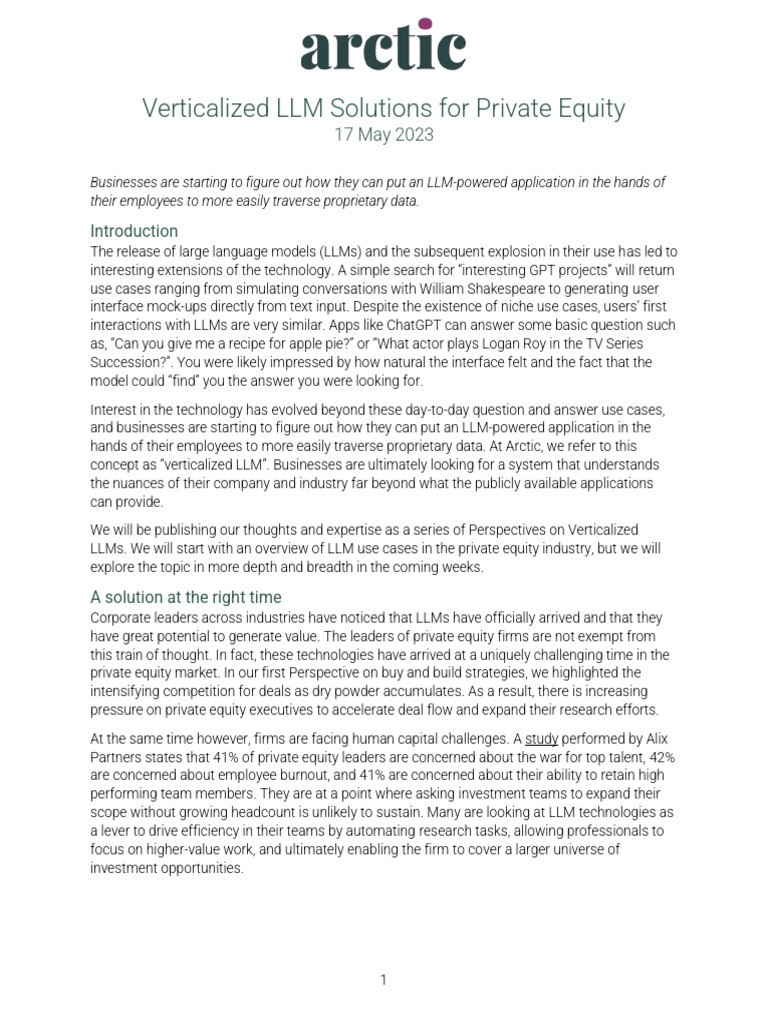 Verticalized LLM Solutions for Private Equity - 01062023 - vF (1) | PDF ...