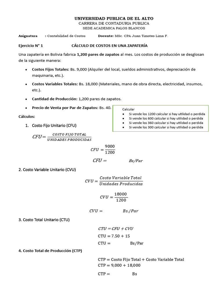 EJERCICIO DE COSTOS DE FIJOS, VARIABLES. 1 2025 | PDF | Contabilidad de gestión | Servicios ...