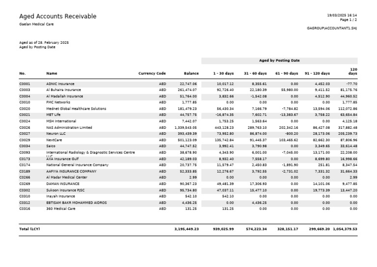 Aged Accounts Receivable Gaelan Hospital | PDF