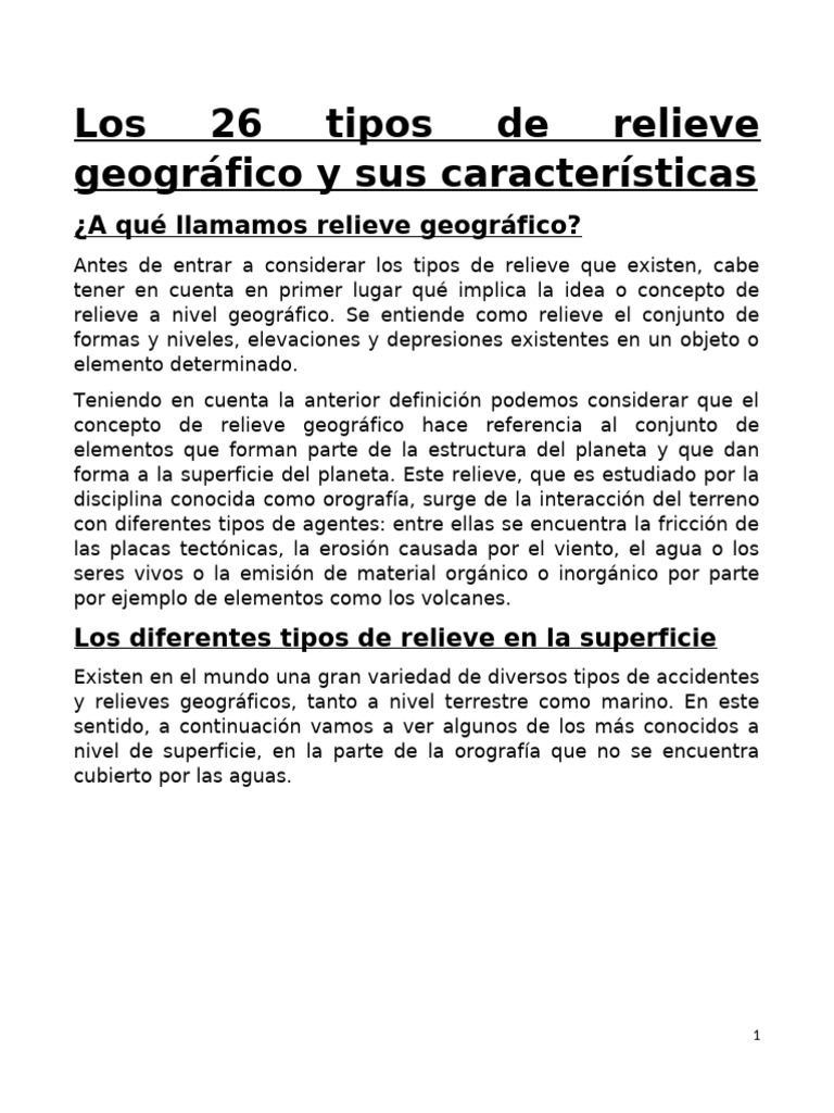 Los 26 tipos de relieve geográfico y sus características | PDF ...