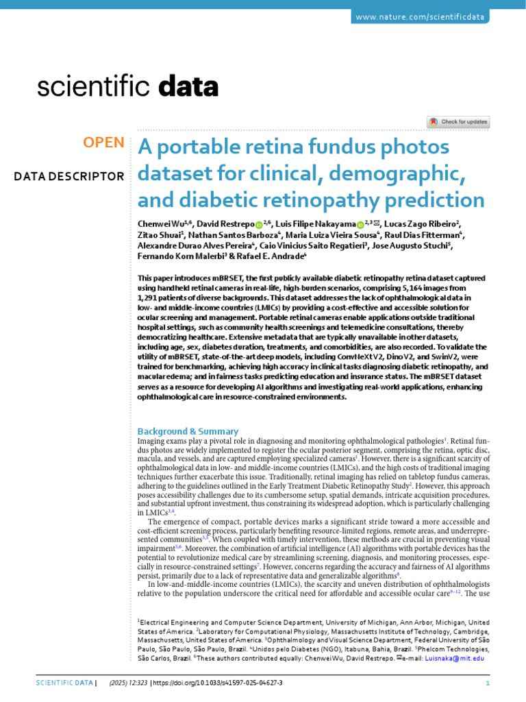 A portable retina fundus photos dataset for clinical, demographic, and ...