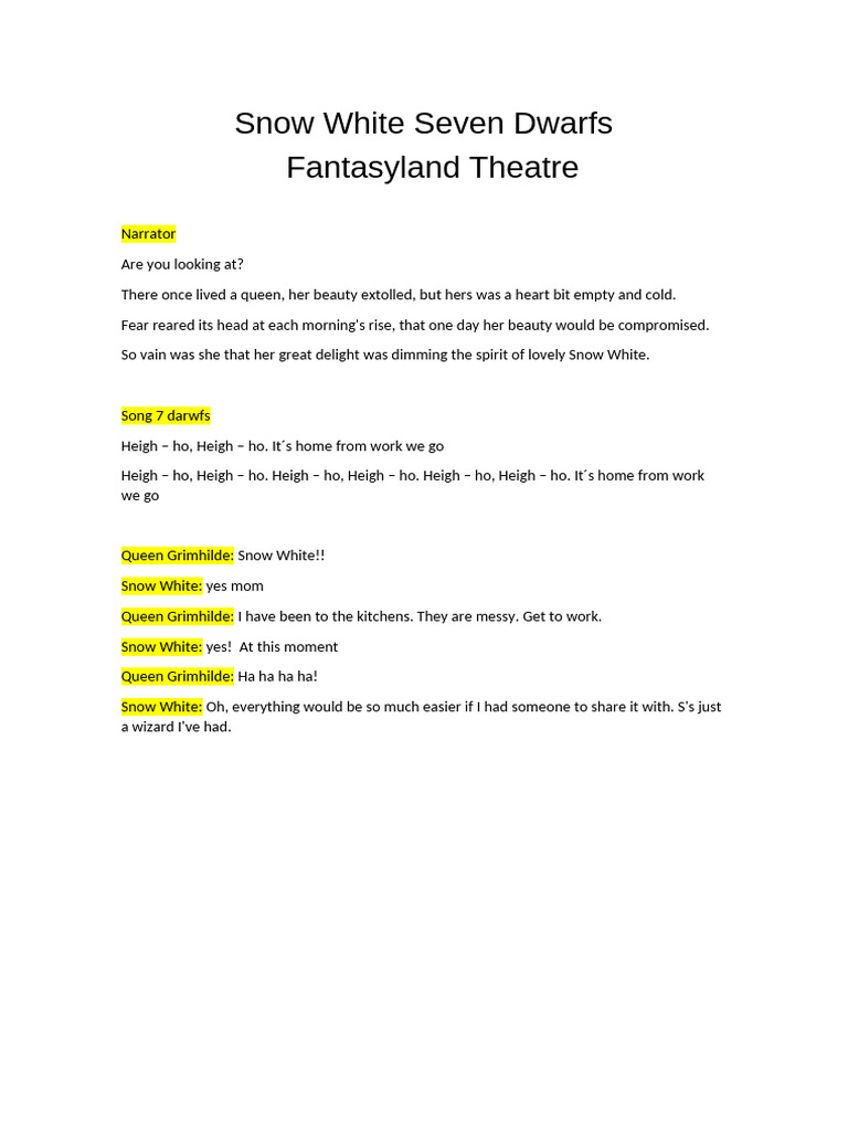 Snow White Seven Dwarfs | PDF