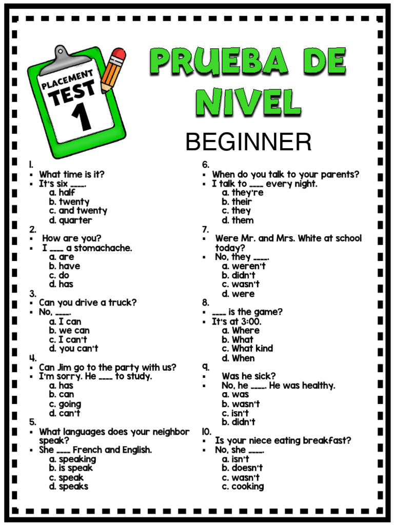 Placement Test Beginners 1 | PDF