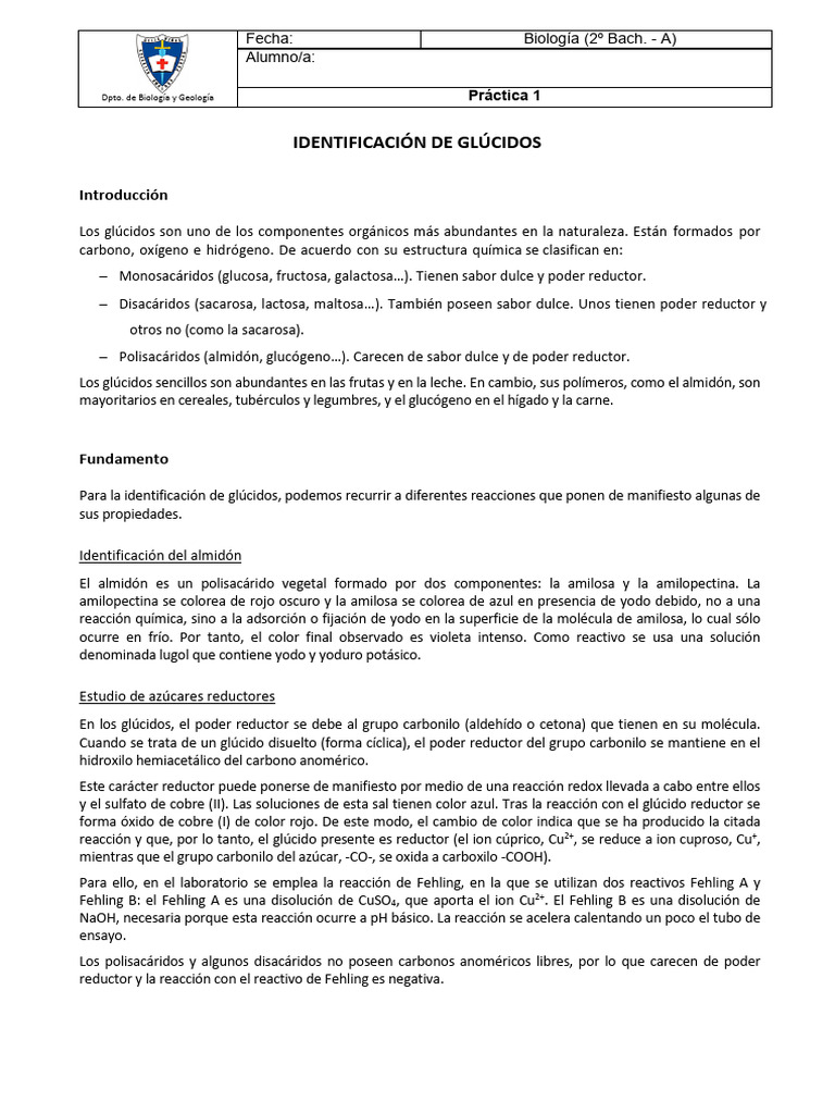 PrÃ¡ctica 01 - IdentificaciÃ³n de glÃºcidos | PDF | Carbohidratos | Hidrólisis