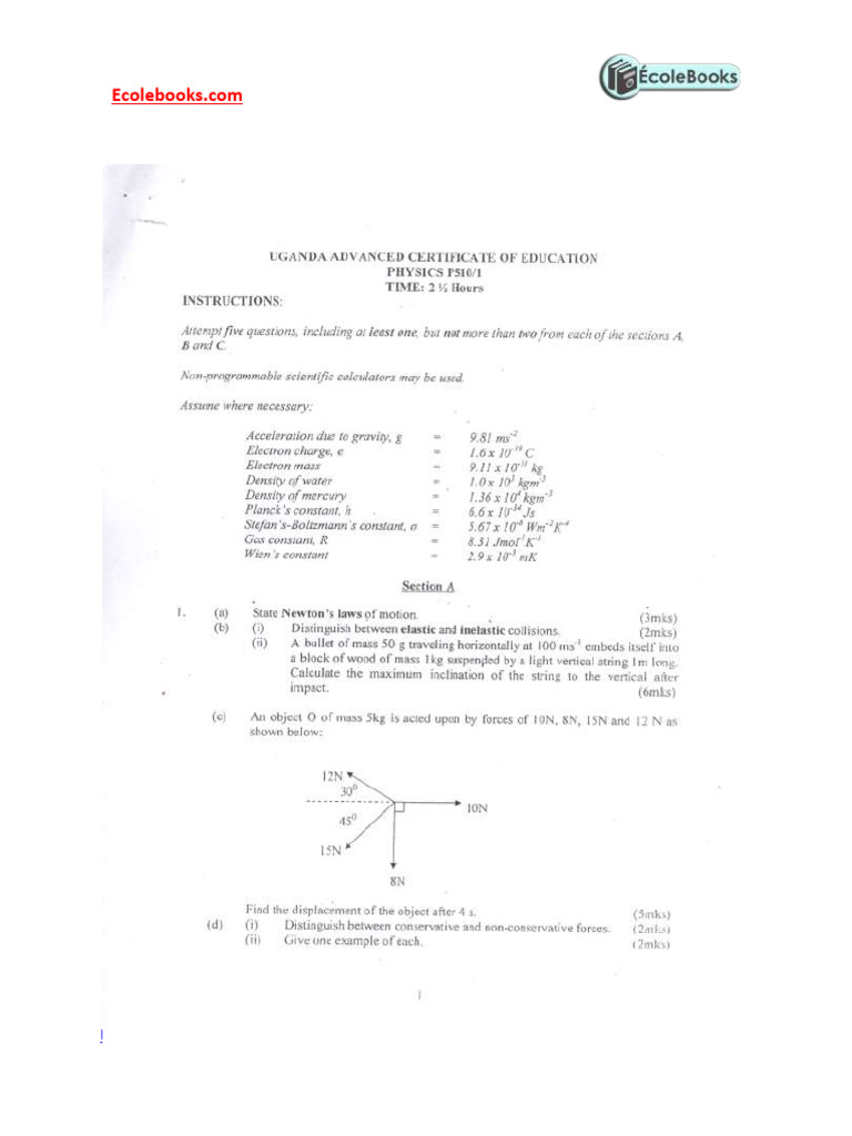 S6 Mock 1 2016 Physics P1 | PDF