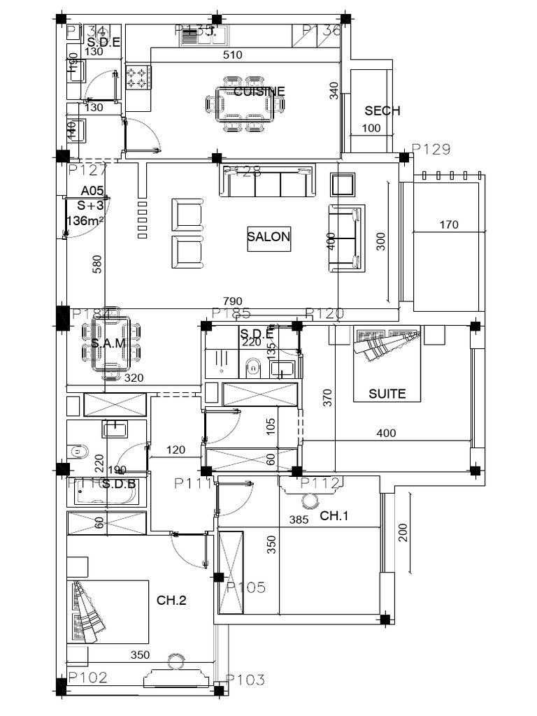 Plan d'appartement S+3 de 136m² | PDF