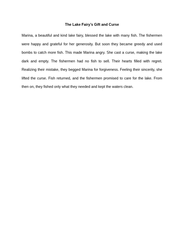 100-Word Story-The Lake Fairy's Gift and Curse | PDF