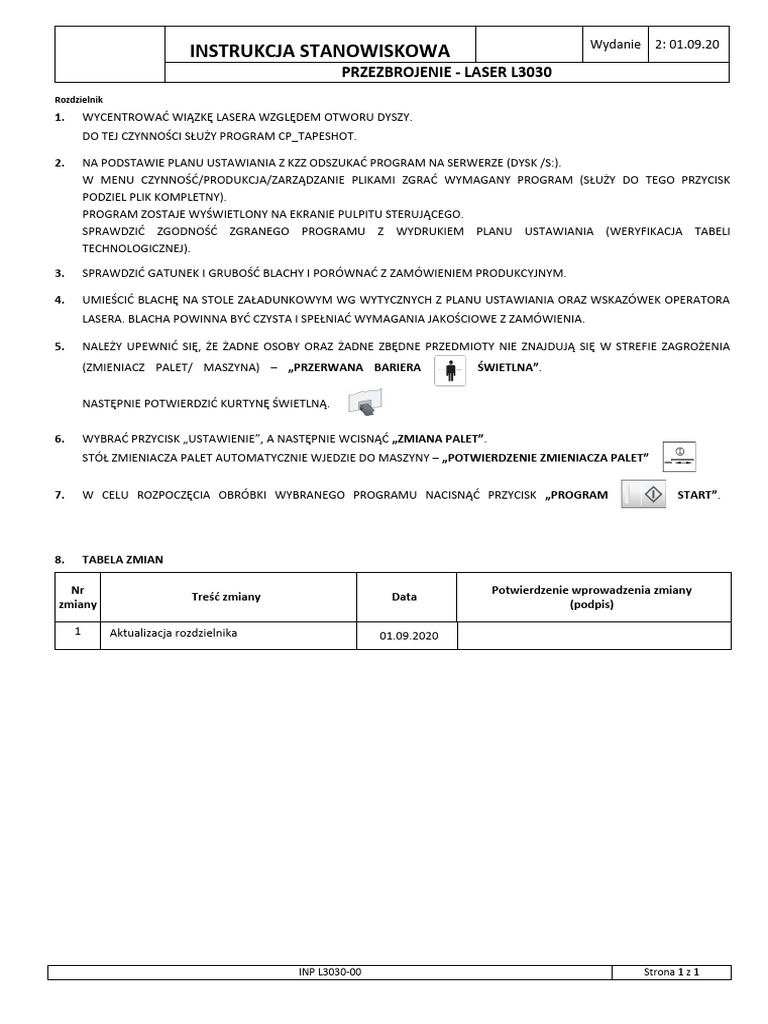 INP L3030-00 (Przezbrojenia Laser L3030) | PDF