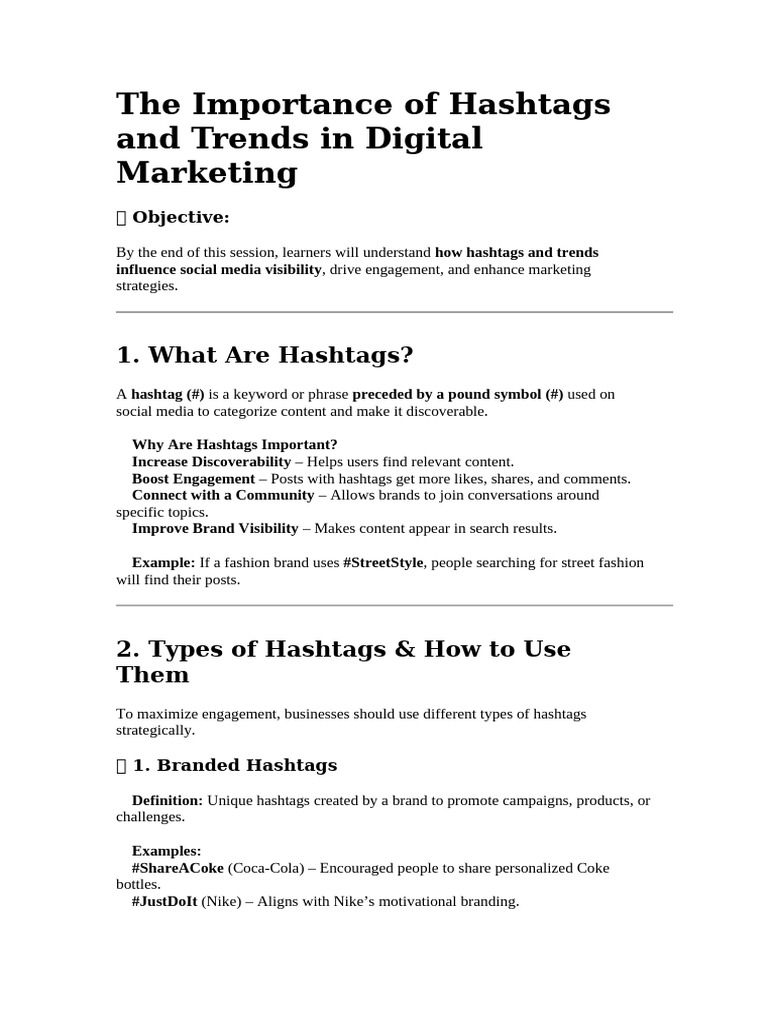 The Importance of Hashtags and Trends in Digital M | PDF | Hashtag ...