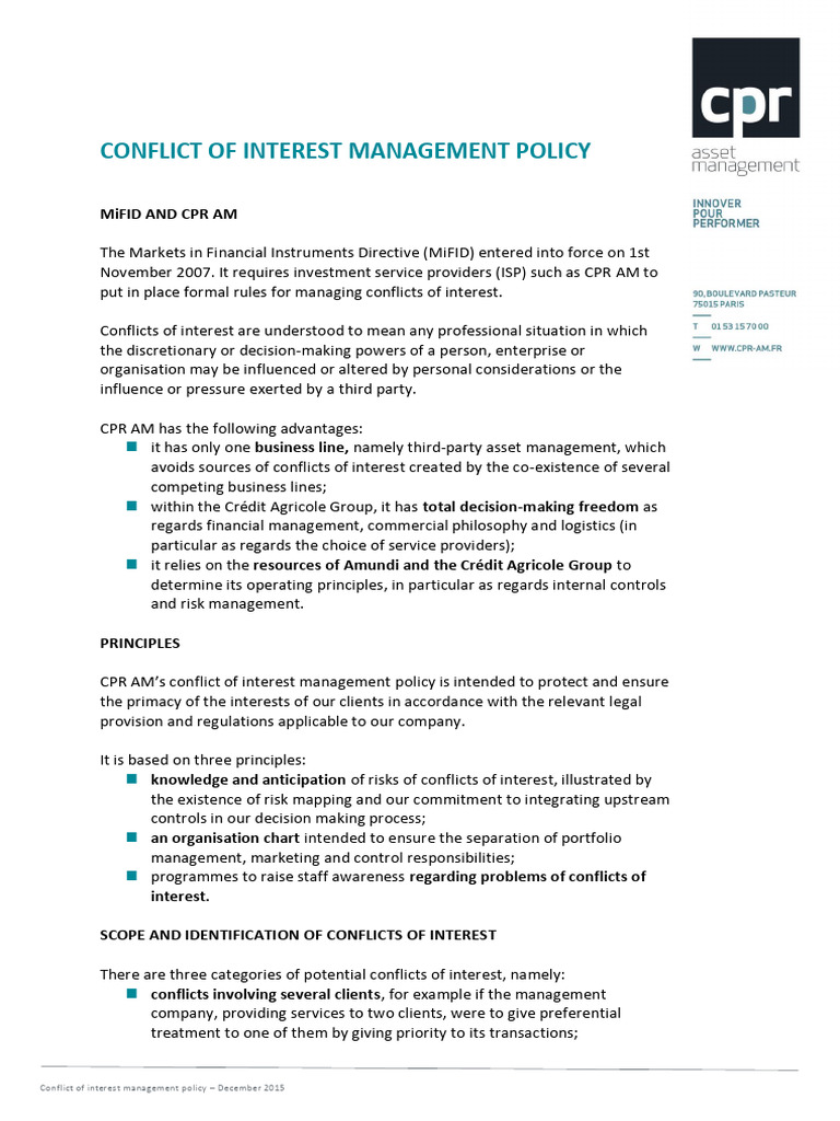 Conflict of Interest Management Policy | PDF | Conflict Of Interest | Risk