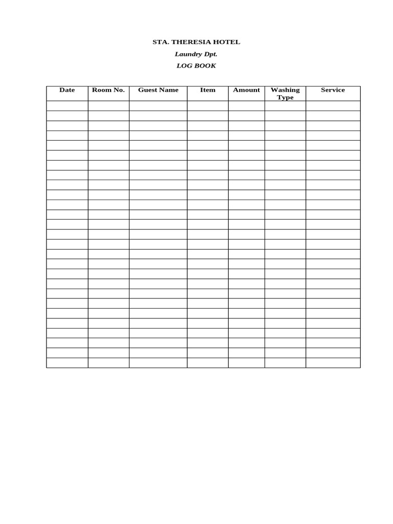 STA. THERESIA HOTEL Laundry Log Book | PDF