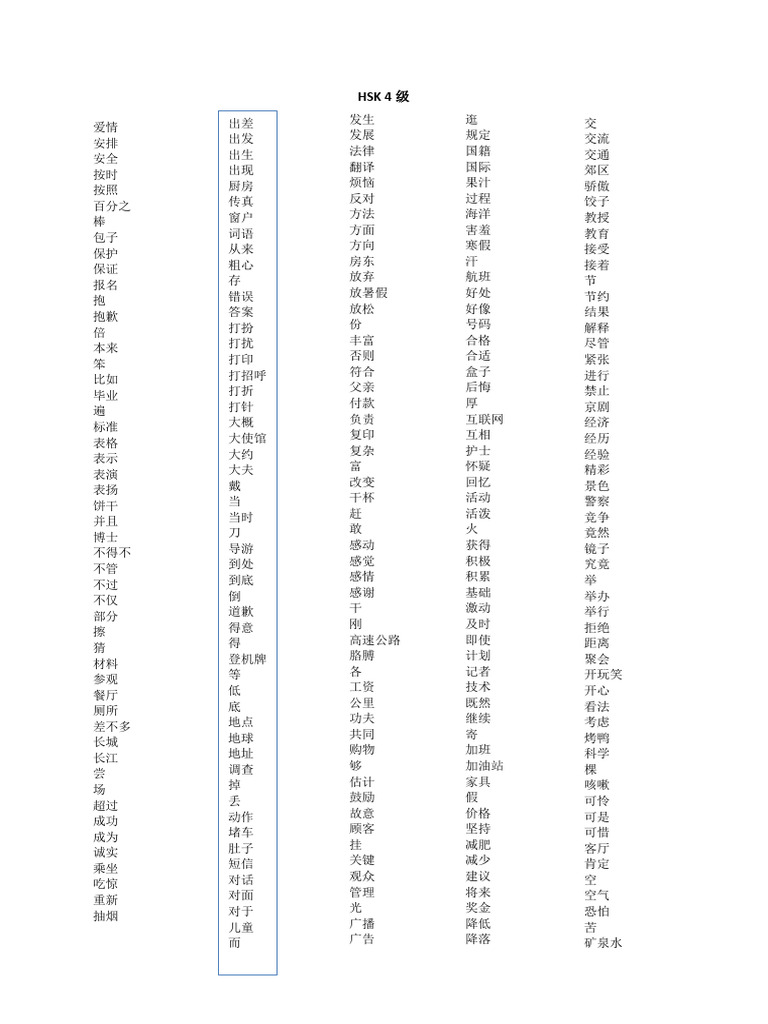HSK Level 4 Vocabulary List | PDF