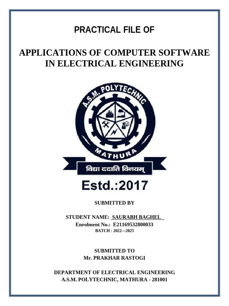 PRACTICAL FILE OF MATLAB - Cover Page | PDF