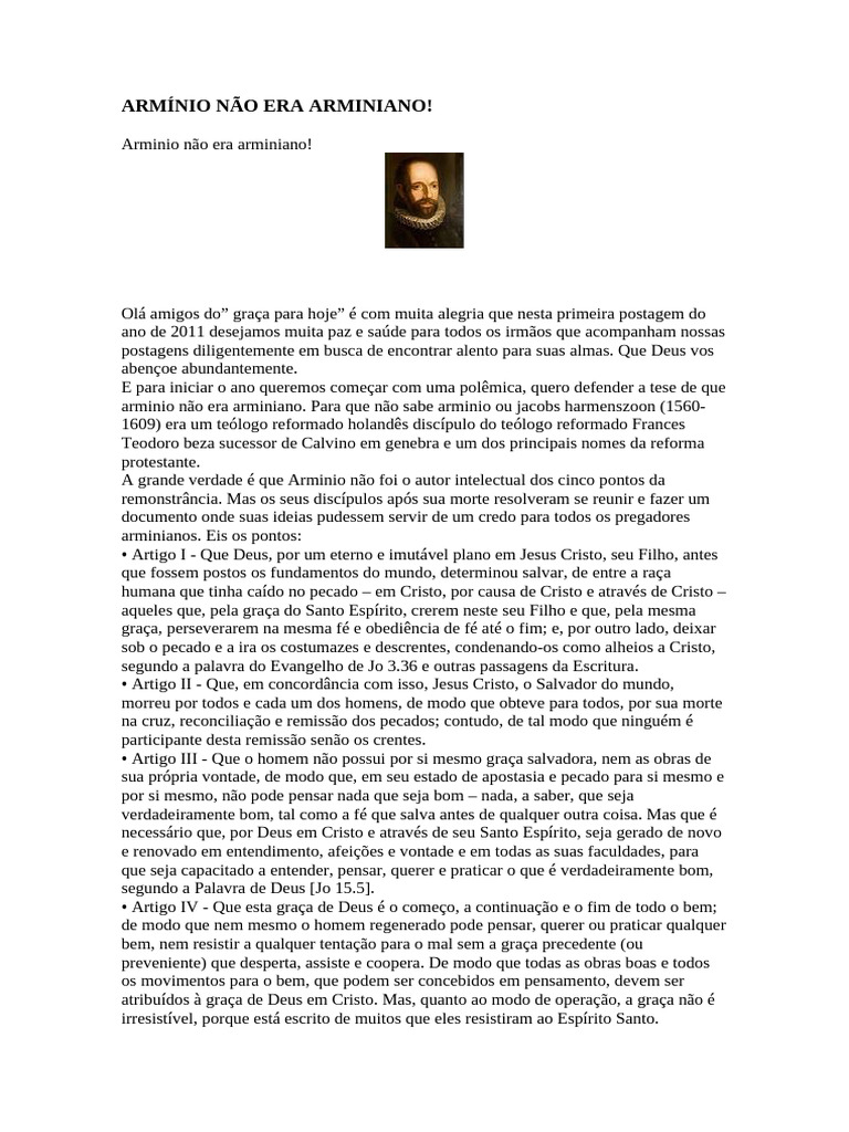 ARMÍNIO NÃO ERA ARMINIANO | PDF | Arminianismo | Graça no cristianismo