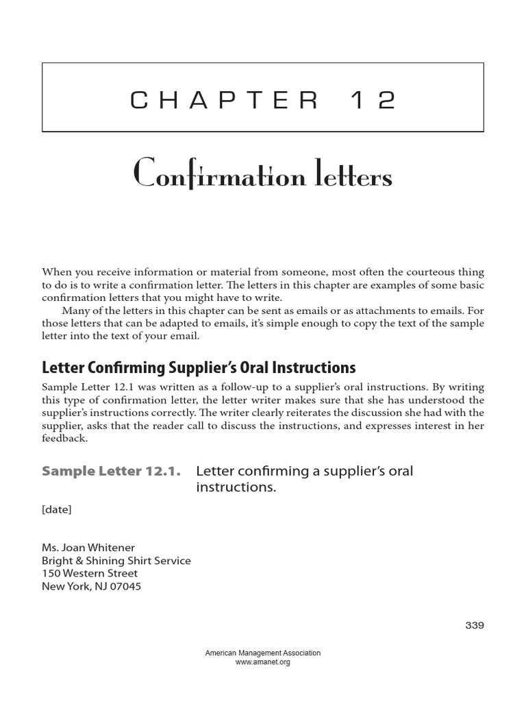 Chapter 12 Confirmation Letters | PDF