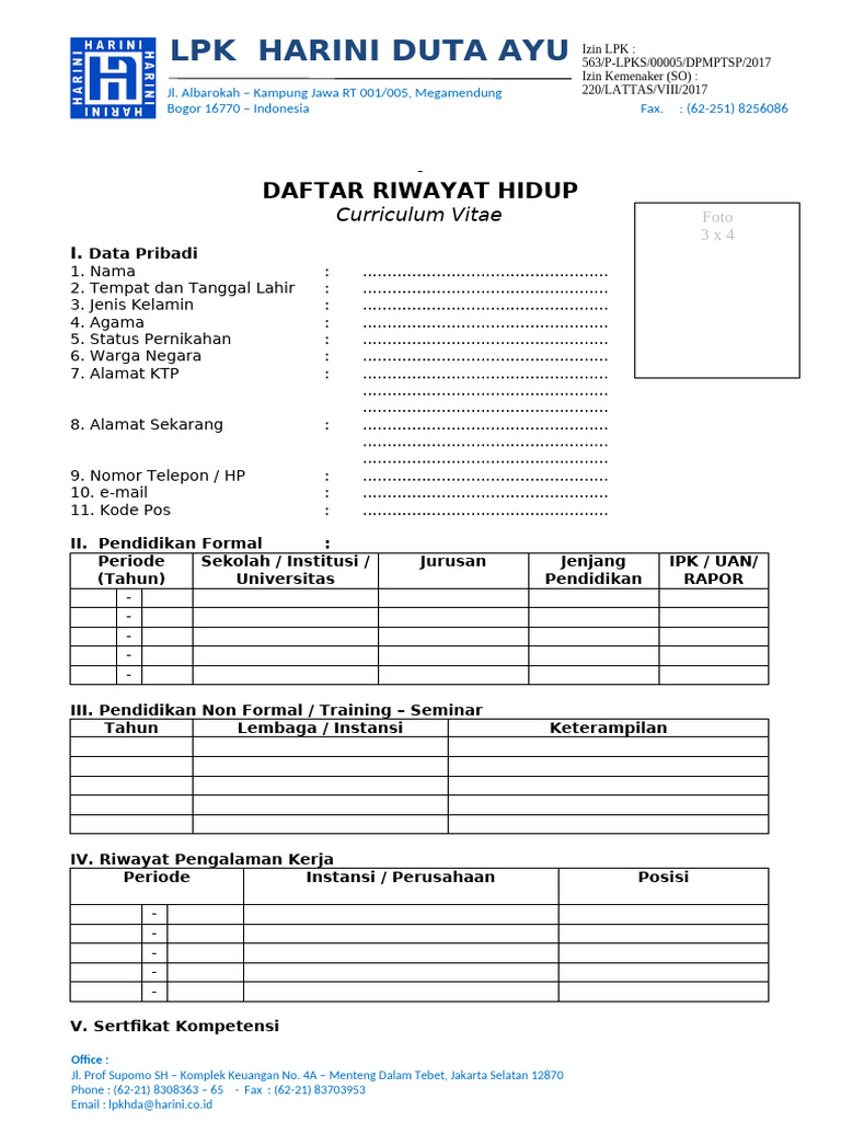 Draft CV Instruktur LPK 2024 | PDF