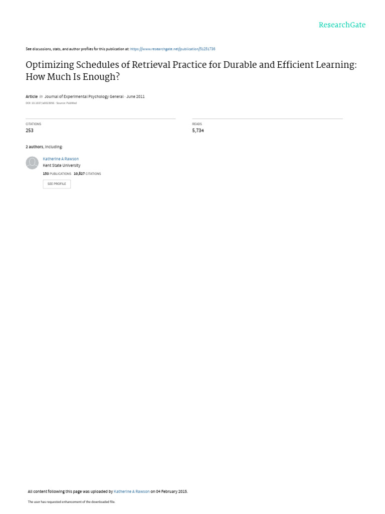Optimizing Schedules of Retrieval Practice For Dur | PDF | Recall (Memory) | Learning