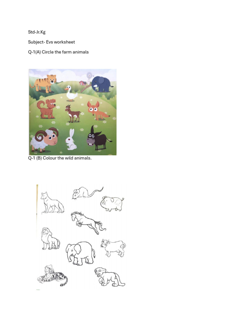 STD-JR - KG Subject-Evs Worksheet Q-1 (A) Circle The Farm Animals | PDF