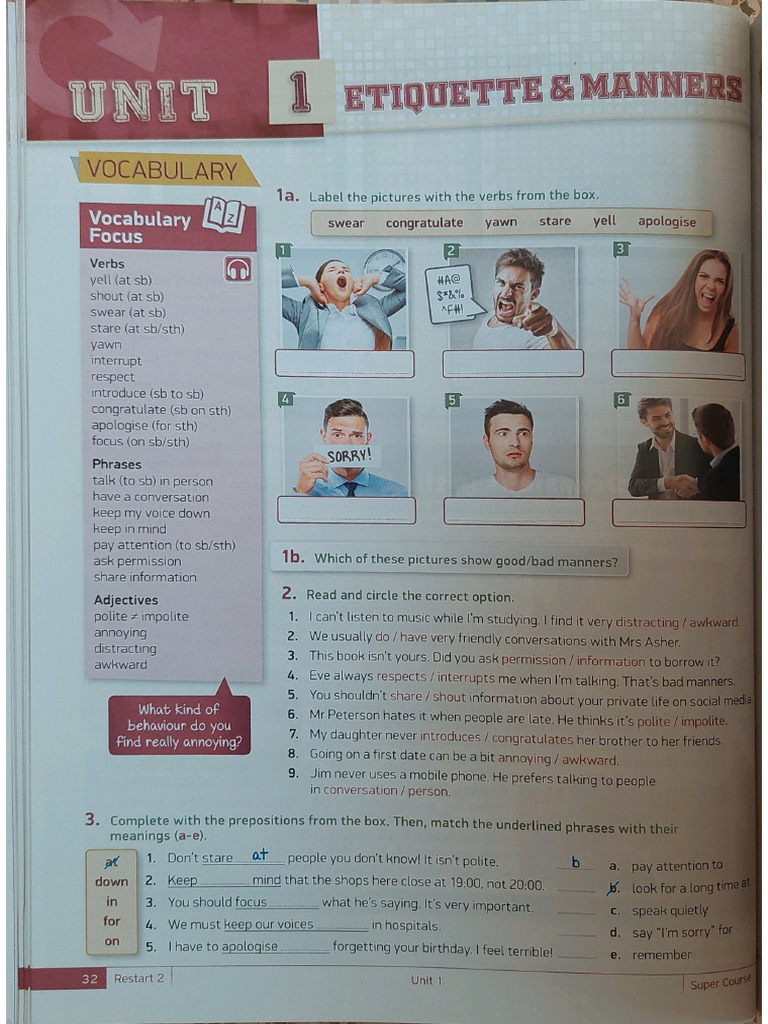 Restart (2) - Unit 1 ST - Book & Grammar | PDF