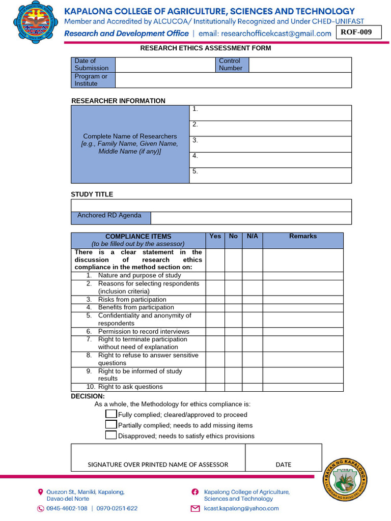 ROF-009 Research Ethics Assessment Form | PDF