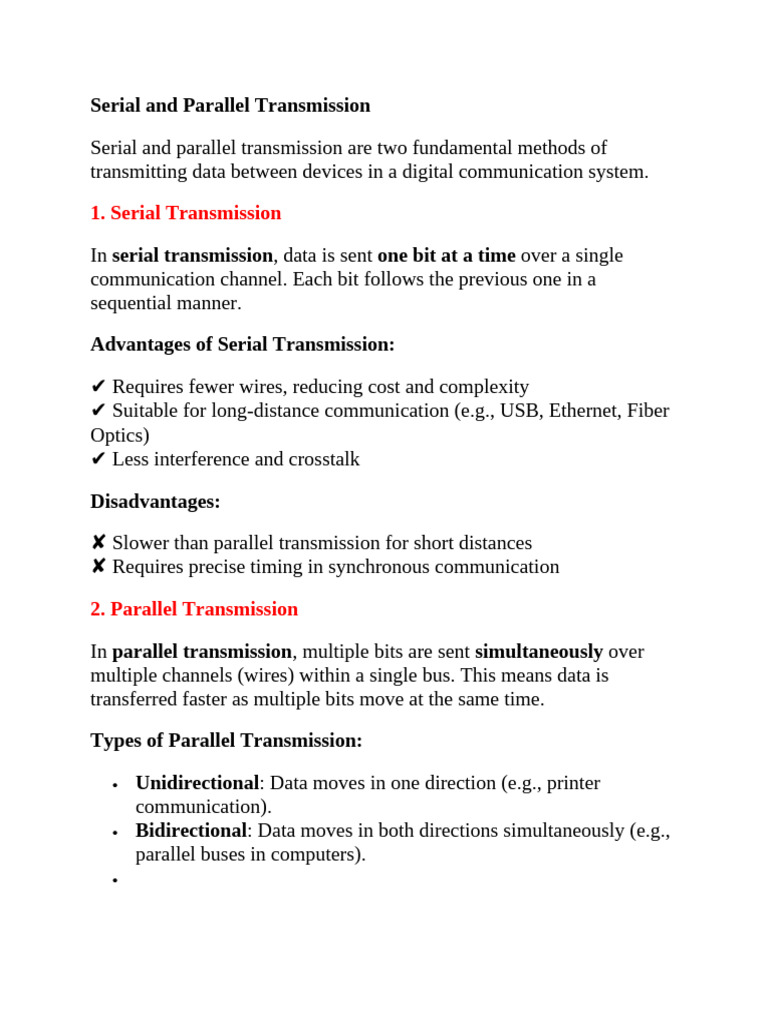 Serial and Parallel Transmission | PDF | Modulation | Computer Network