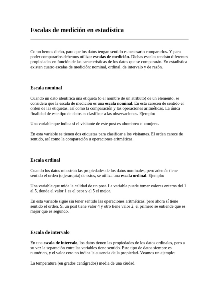 Tipos de escalas de medición en estadística | PDF | Nivel de medida ...
