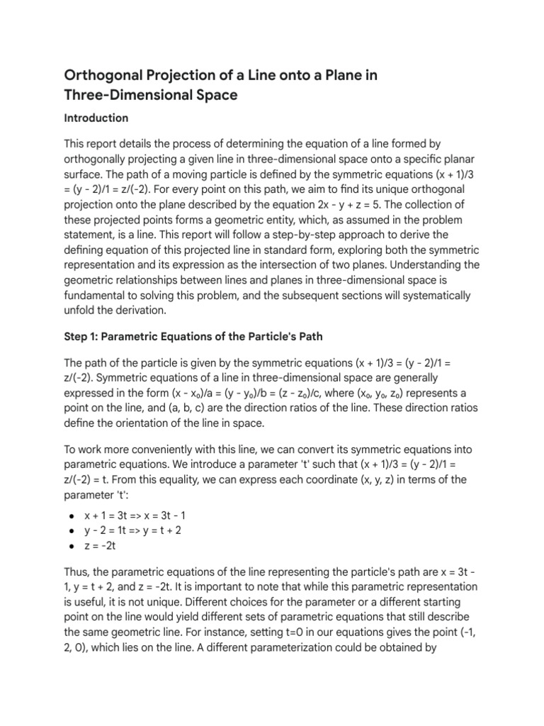 Particle Path Projection Onto Plane | PDF | Line (Geometry) | Euclidean Vector