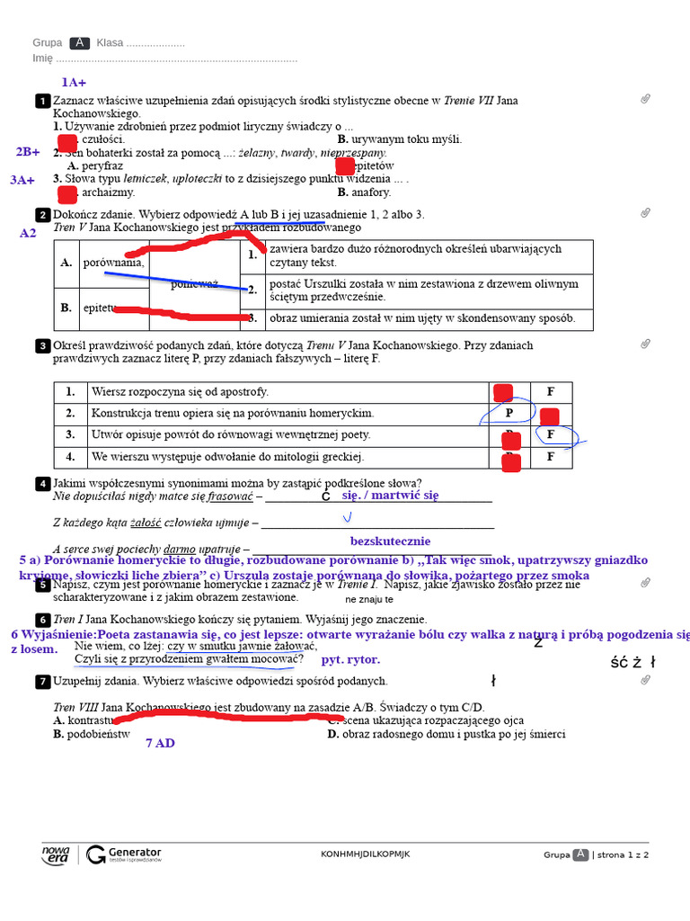 Treny Kartkówka | PDF