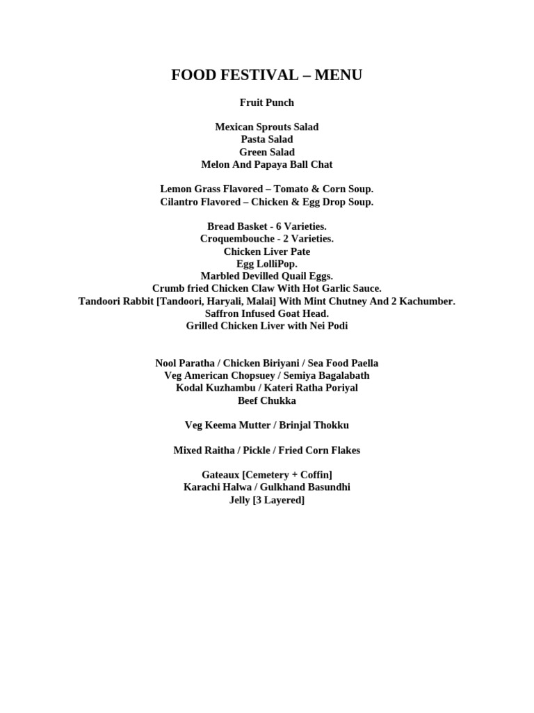 Food Festival Menu List | PDF