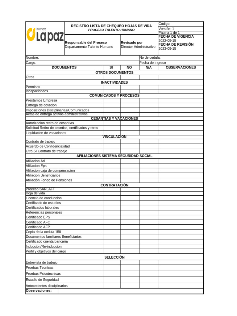 Lista de Chequeo Estandarizada | PDF