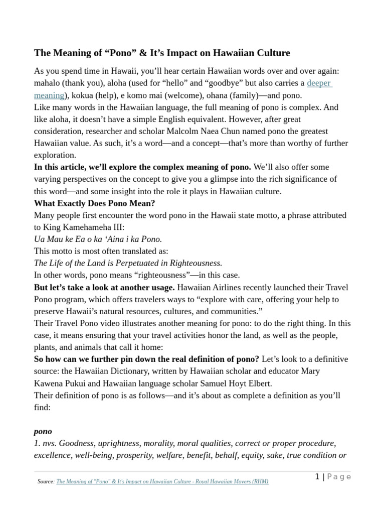 Understanding Pono in Hawaiian Culture | PDF | Hawaii