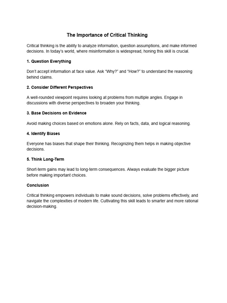 The Importance of Critical Thinking | PDF