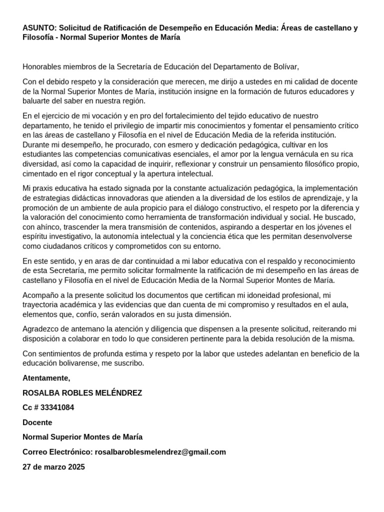 Solicitud de Ratificación Docente en Filosofía y Castellano | PDF ...