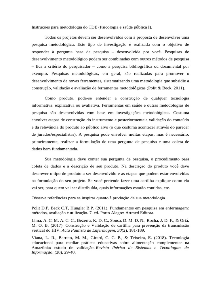Metodologia para TDE em Psicologia | PDF