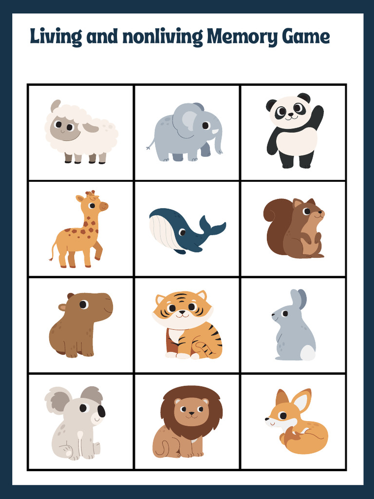 Wildlife Memory Game Worksheet in Colorful Organic Illustrative Style | PDF