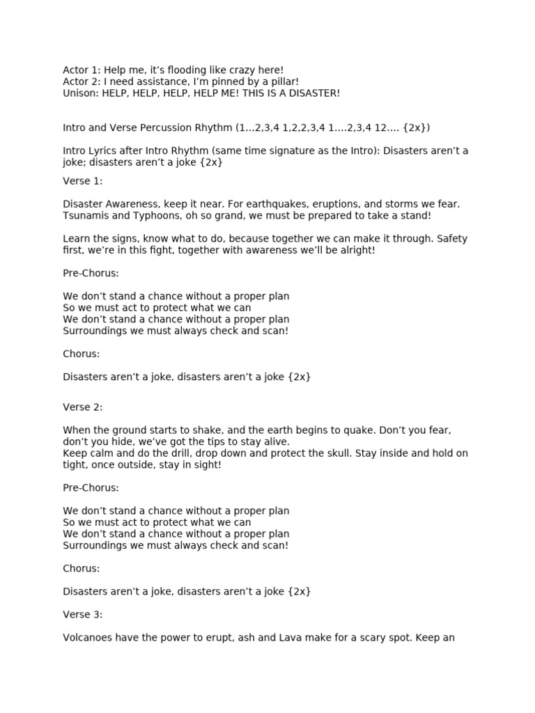 Disaster Awareness Jingle Lyrics | PDF