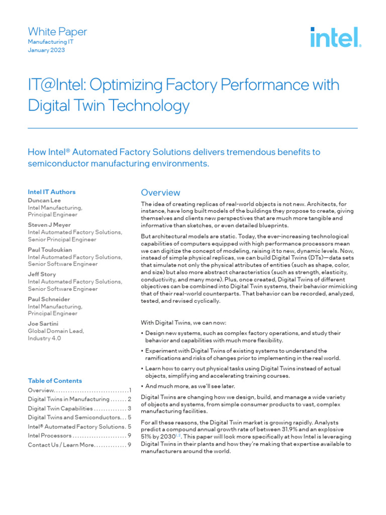 1 5 DT Optimizing Factory Performance With Digital Twin Technology White Paper | PDF | Augmented ...
