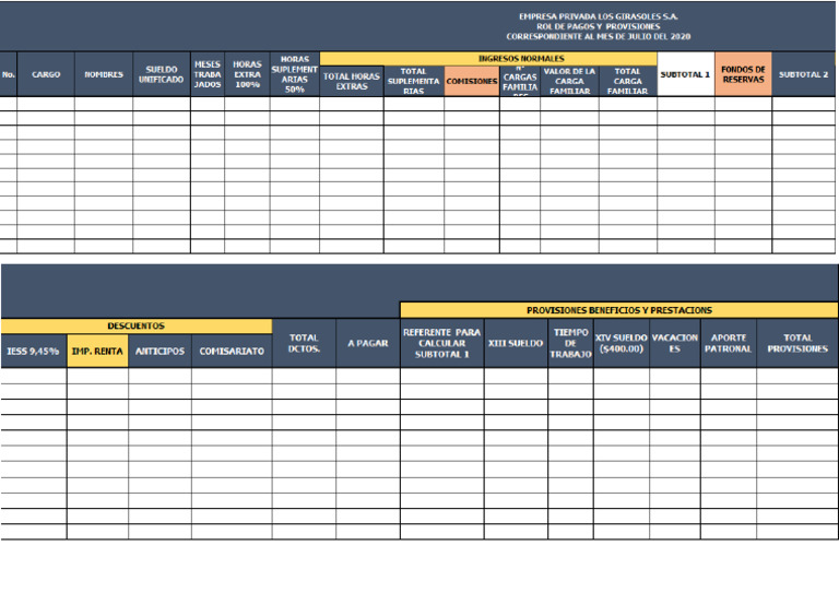 Formato Rol de Pagos | PDF