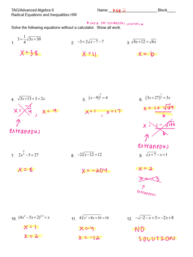 KEY Solving Radical Equations and Inequalities | PDF