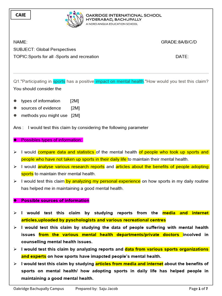 SOLUTIONS 24-25 GRADE 8 SPORTS FOR ALL Ws | PDF | Argument | Reason