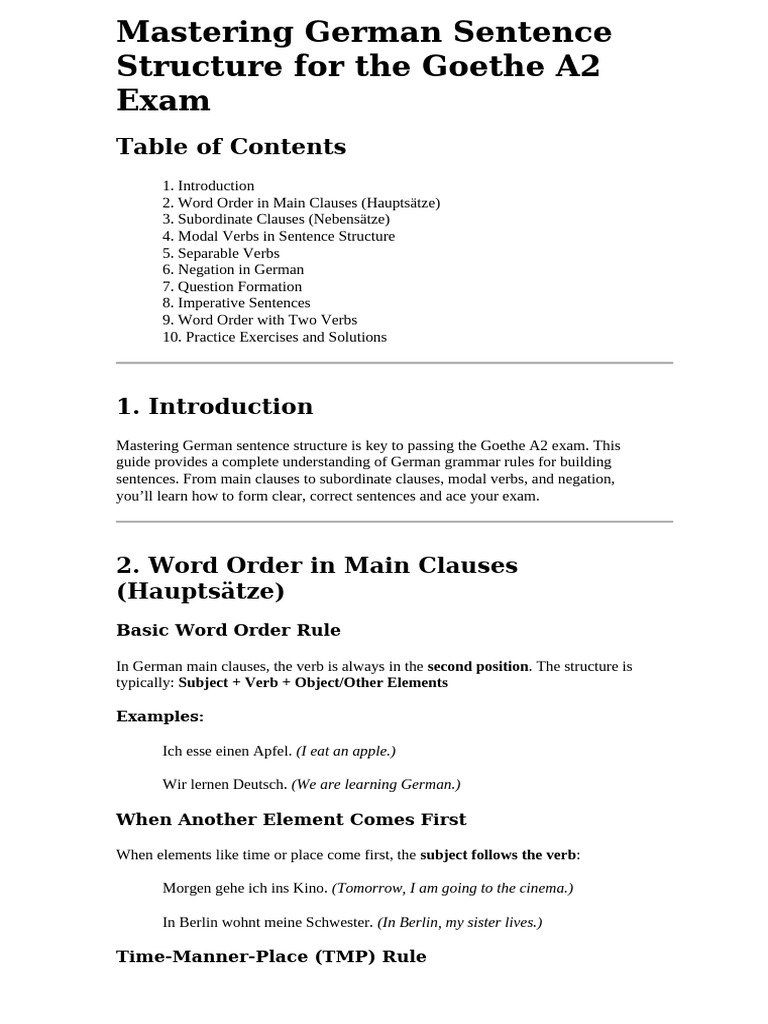 Mastering German Sentence Structure For The Goethe | PDF | Clause ...
