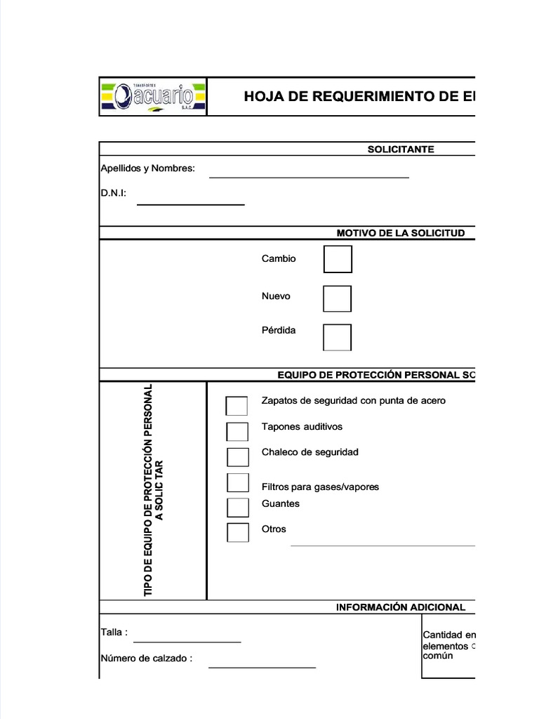 PDF Hoja de Requerimiento de Epp Compress | PDF