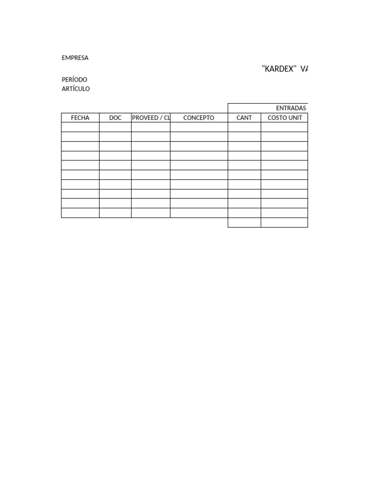 Format en Blanco Kárdex | PDF