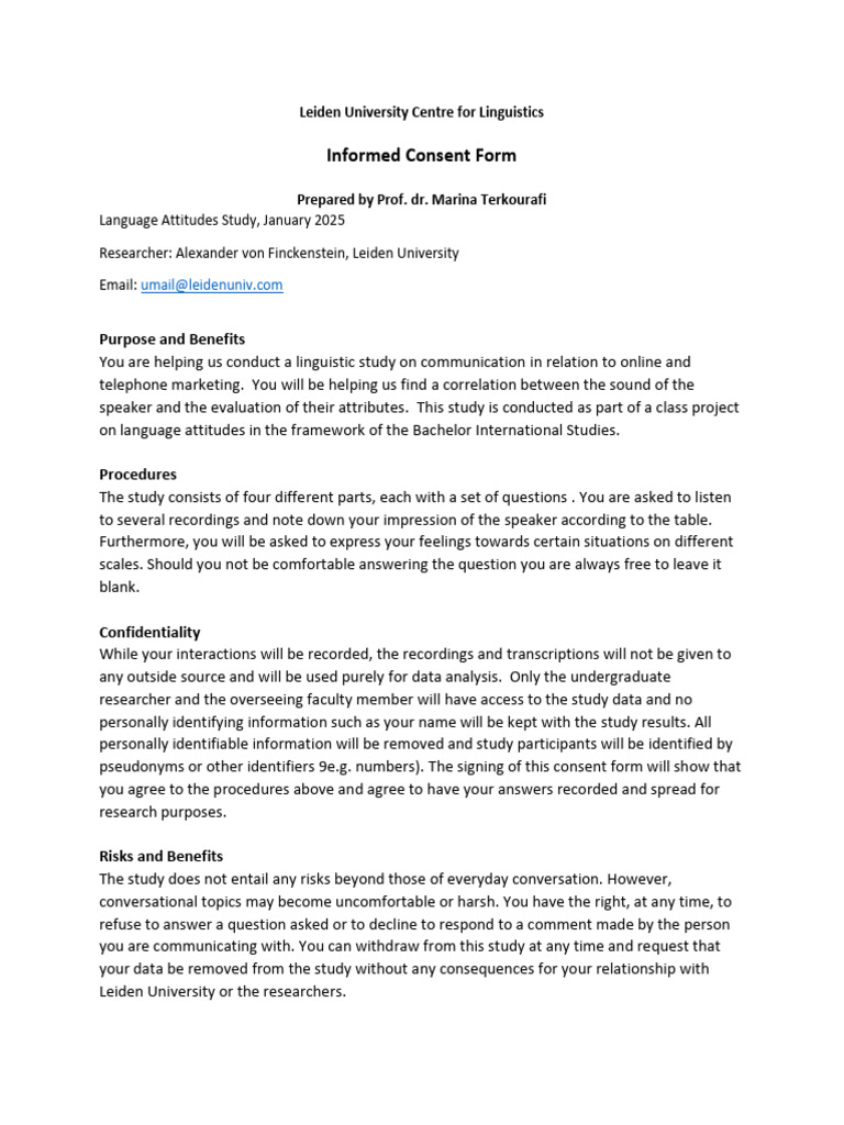 Consent Form for Language Study | PDF | Consent | Linguistics