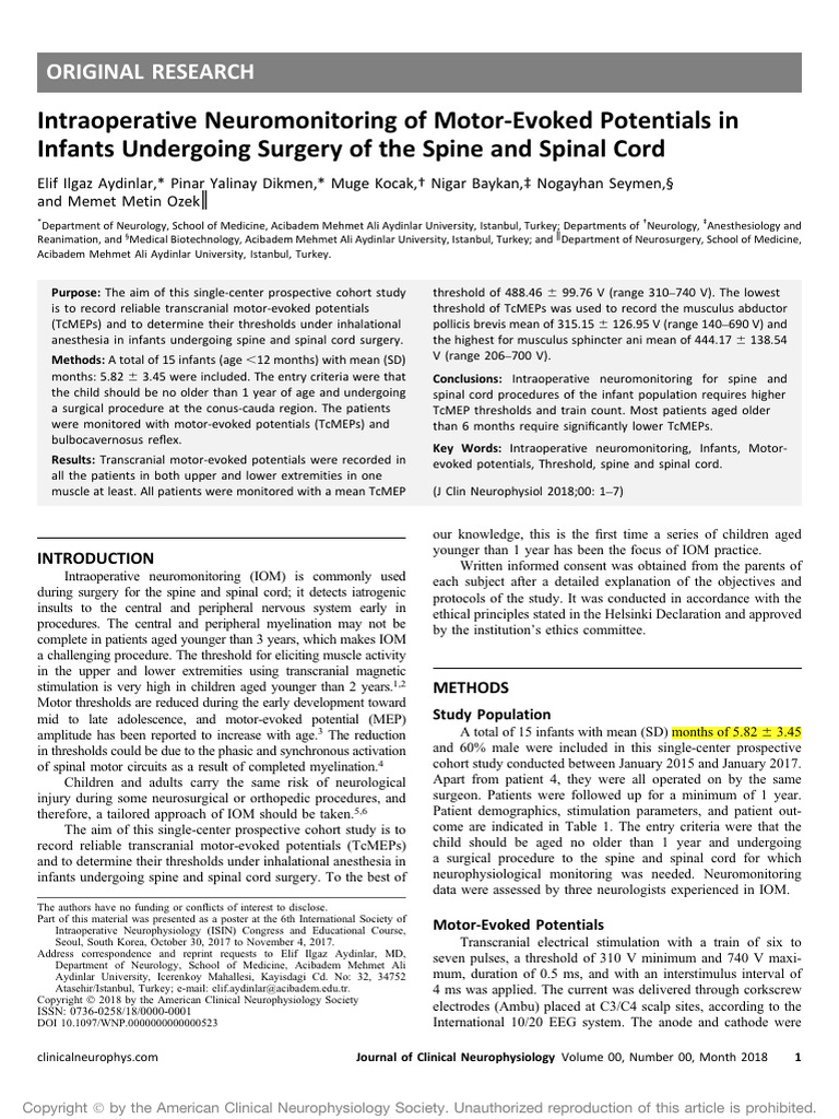 Intraoperative Neuromonitoring of Motor-Evoked Potentials in | PDF ...
