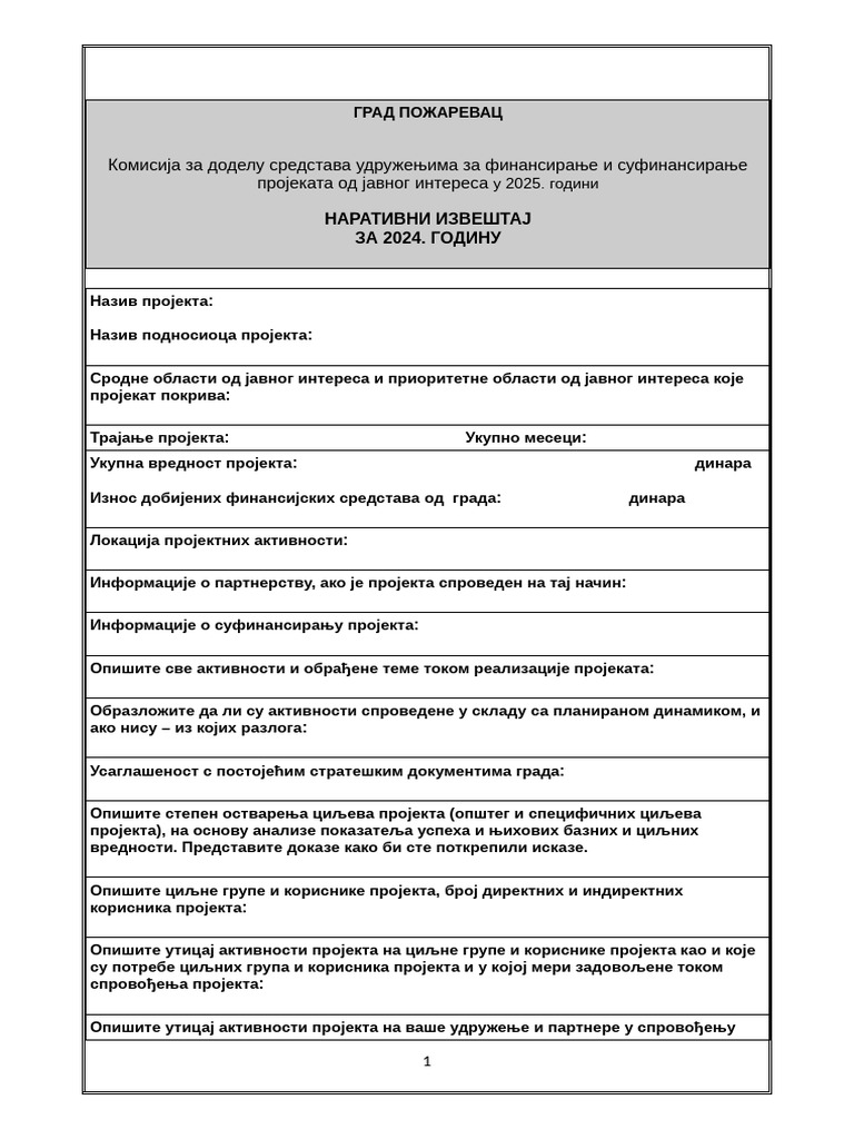 1.3. Formular Narativni Izvestaj | PDF