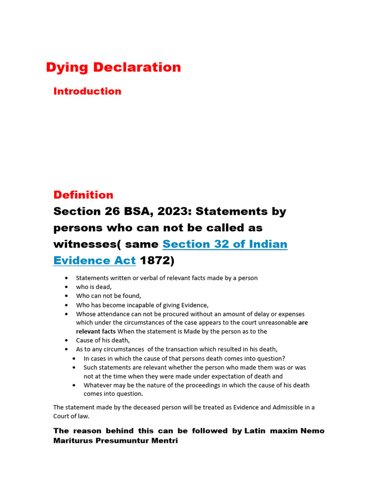 Understanding Dying Declarations in Law | PDF | Confession (Law ...